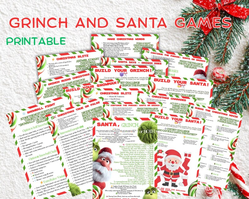 Santa Vs Grinch Party Games Bundle | Printable Christmas Games for Kids ...