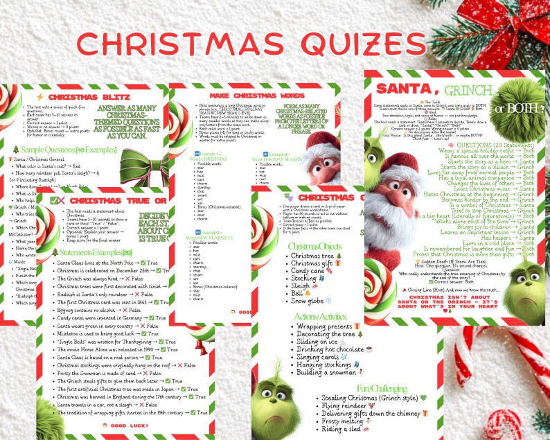 Santa Vs Grinch Party Games Bundle | Printable Christmas Games for Kids ...