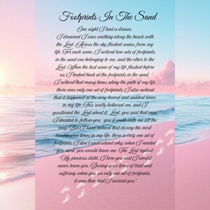 Footprints in the Sand Poem Print: Christian Beach Wall Art (PDF, JPG ...