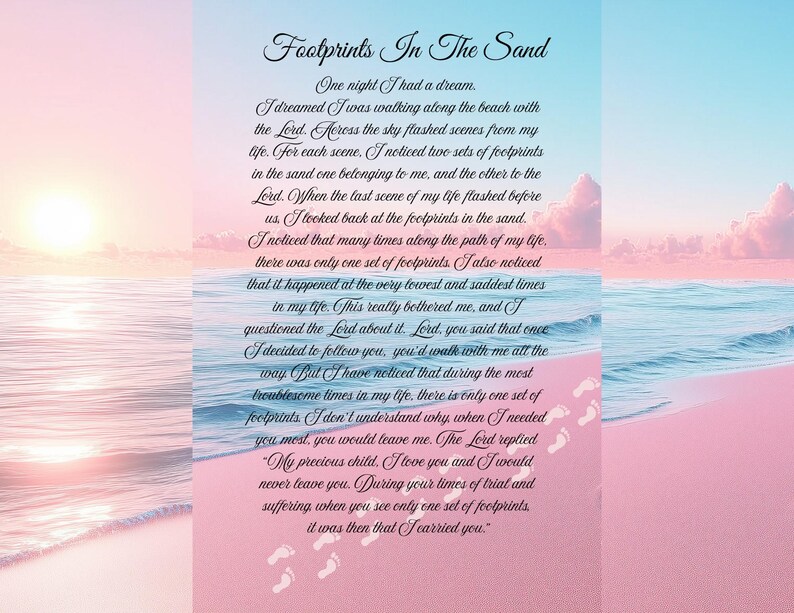 Footprints in the Sand Poem Print: Christian Beach Wall Art (PDF, JPG ...