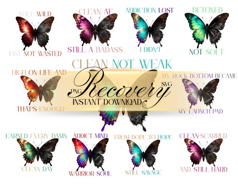 Sobriety Butterfly Moth Clipart: Recovery SVG PNG Bundle (digital ...