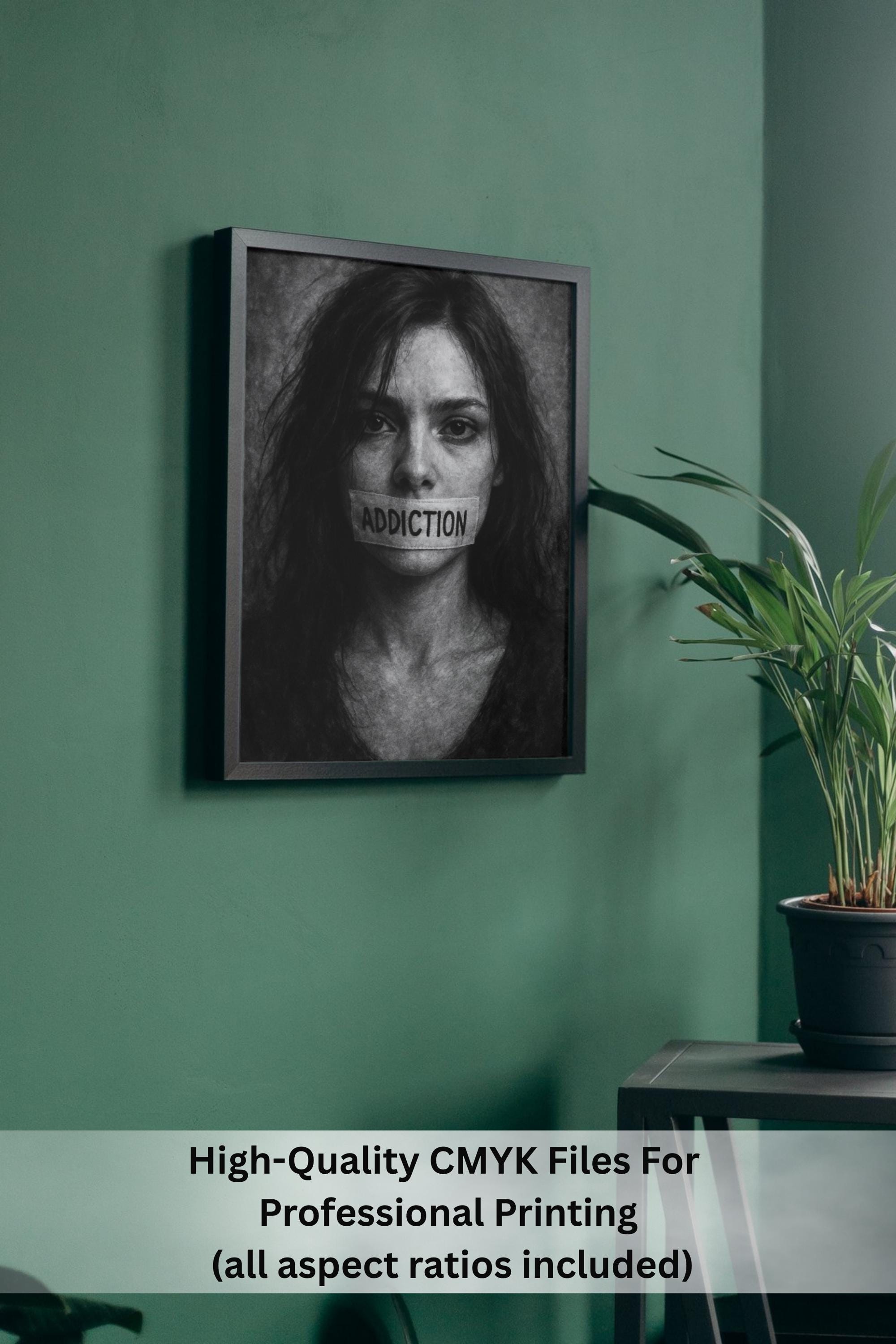 Silenced by Addiction Black and White Wall Art, Emotional Recovery ...