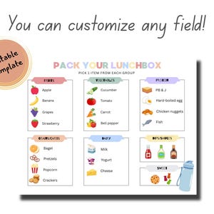 Preschool Lunch Packing Chart | Fun Editable Canva Template | Visual ...