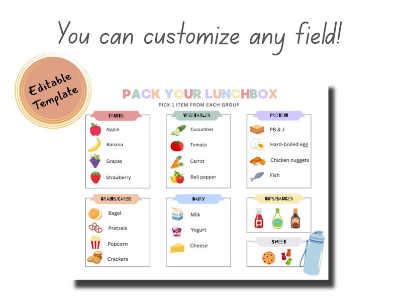 Preschool Lunch Packing Chart | Fun Editable Canva Template | Visual ...