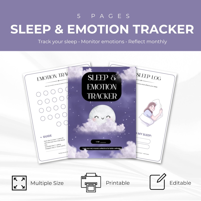 Sleep & Emotion Tracker Printable, Daily Sleep Log and Mood Journal ...