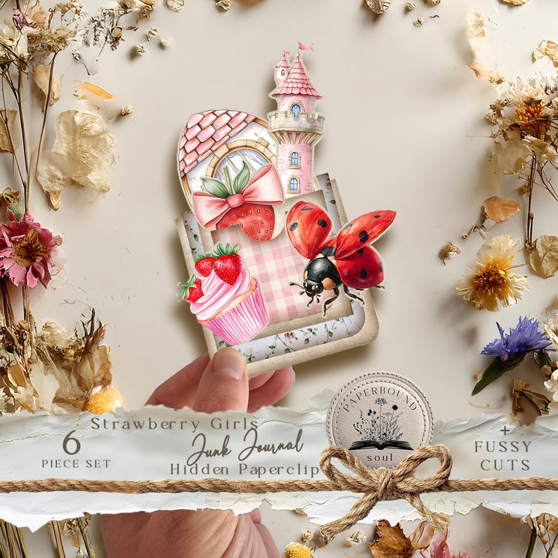 Strawberry Hidden Paperclip Pocket, Ladybug Junk Journal Kit, Hidden ...