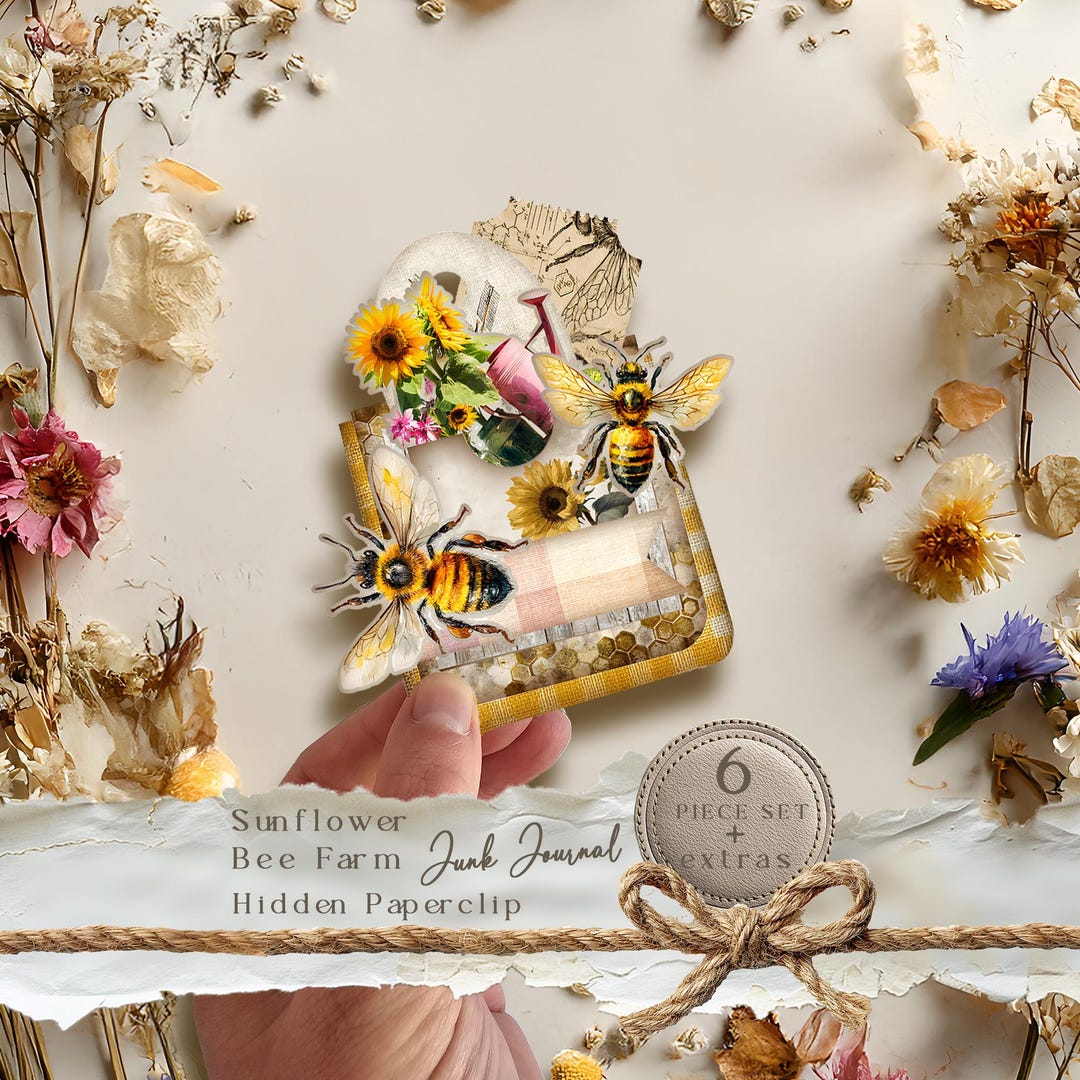 Hidden Paperclip Bees Sunflowers, Bee Junk Journal Pocket Paper Clips ...