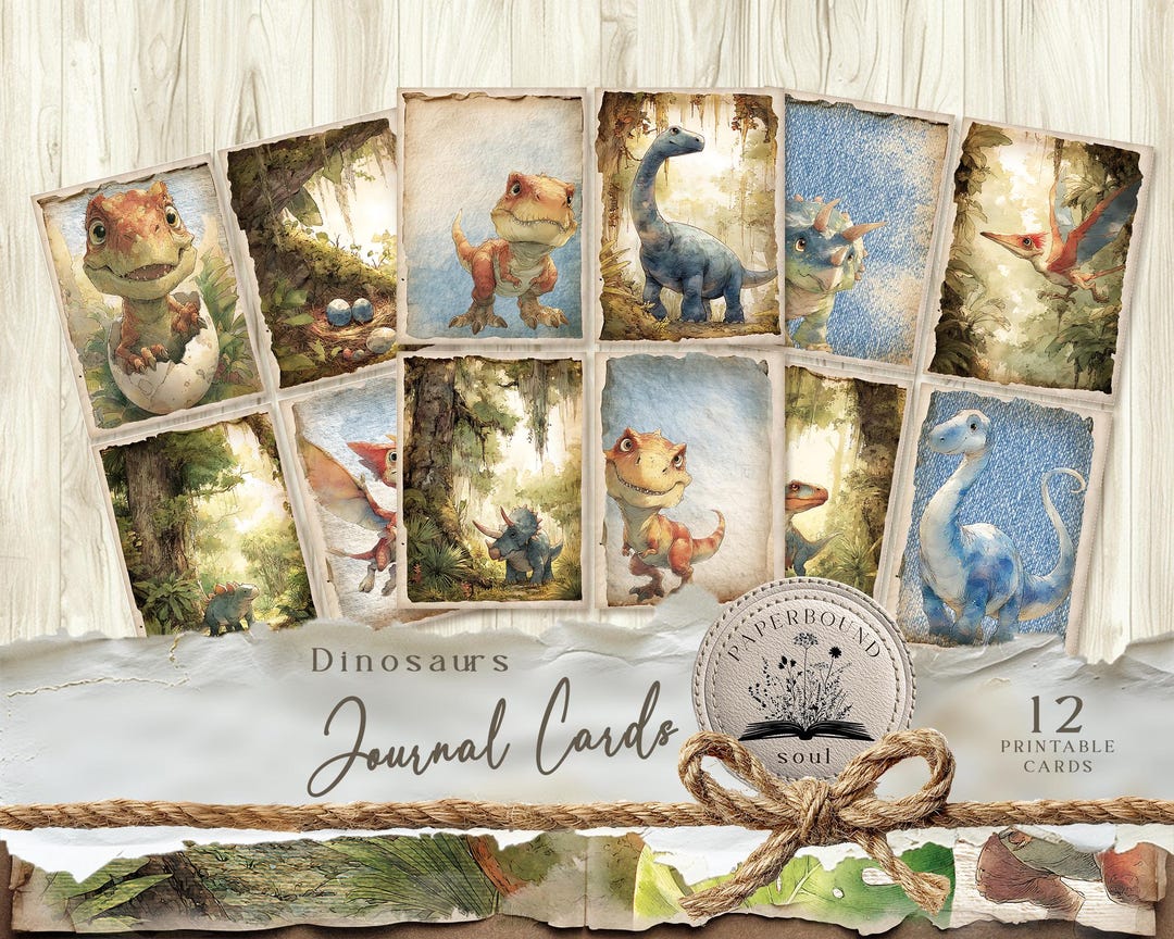 Cute Dinosaur Junk Journal Cards, Denim Junk Journal, Denim Jean Papers ...