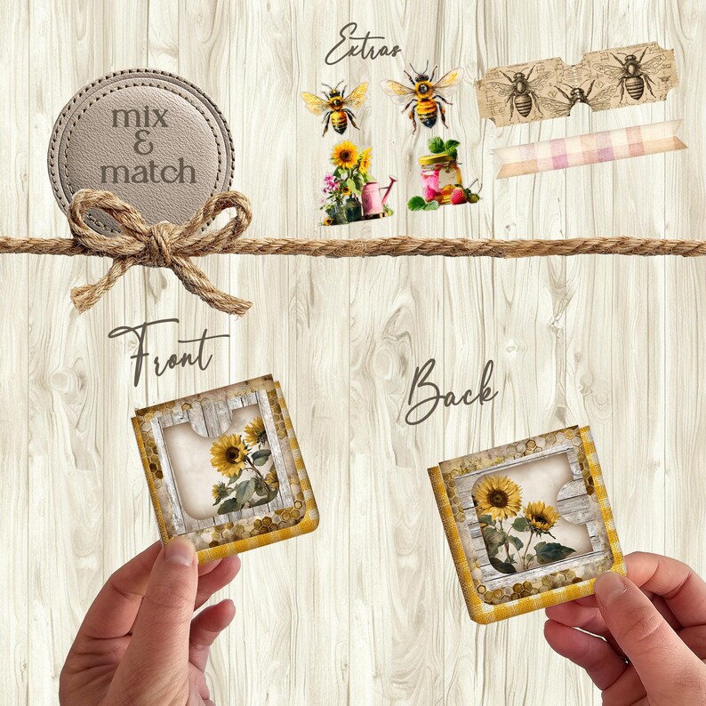 Hidden Paperclip Bees Sunflowers, Bee Junk Journal Pocket Paper Clips, Shabby Chic Farmhouse ...