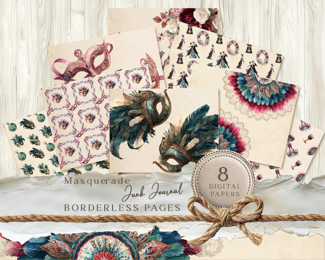 Masquerade Junk Journal Pages, Halloween Carnival, Venetian Style Ball ...