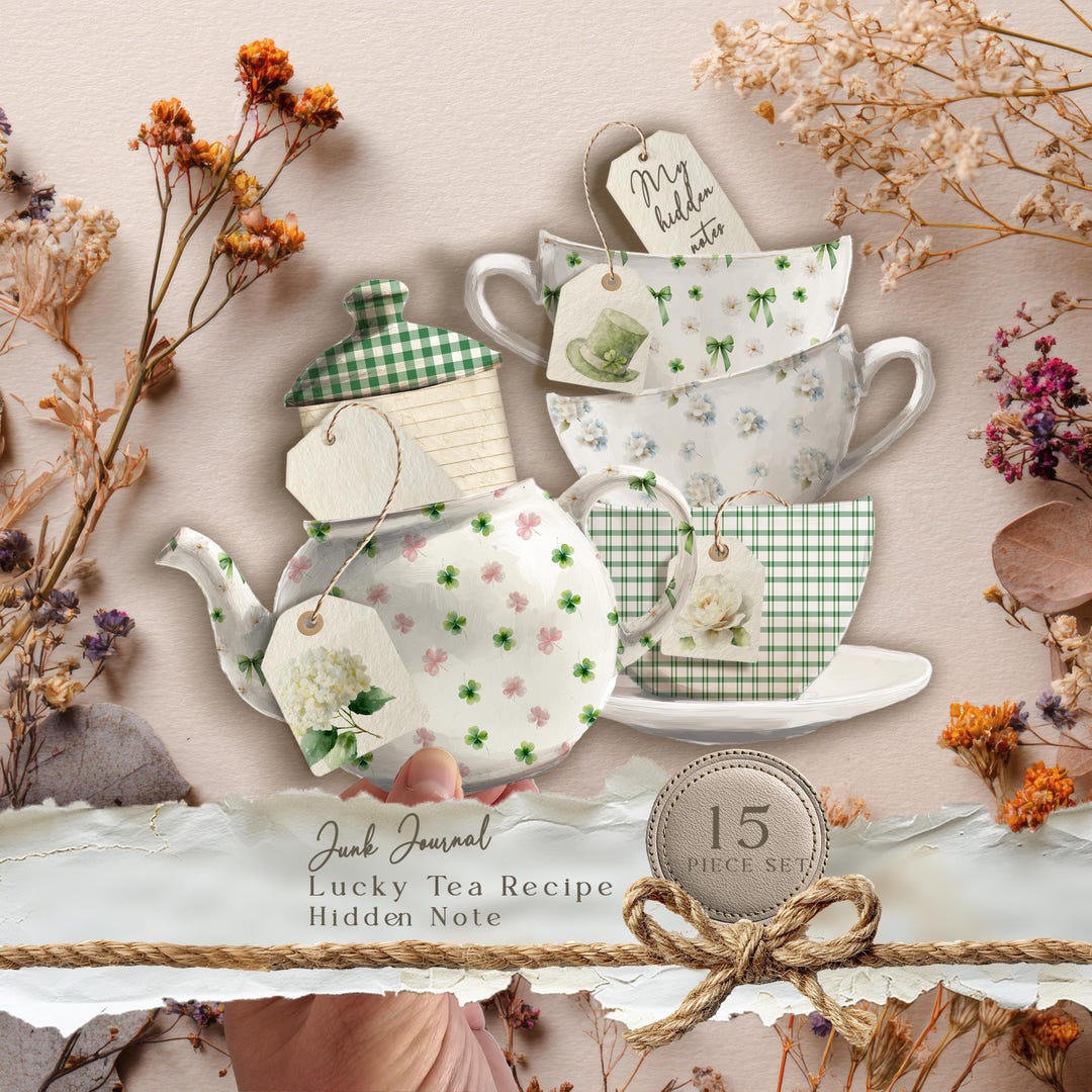 St Patricks Day Hidden Note Envelope, Gingham Junk Journal, Coffee Cup ...