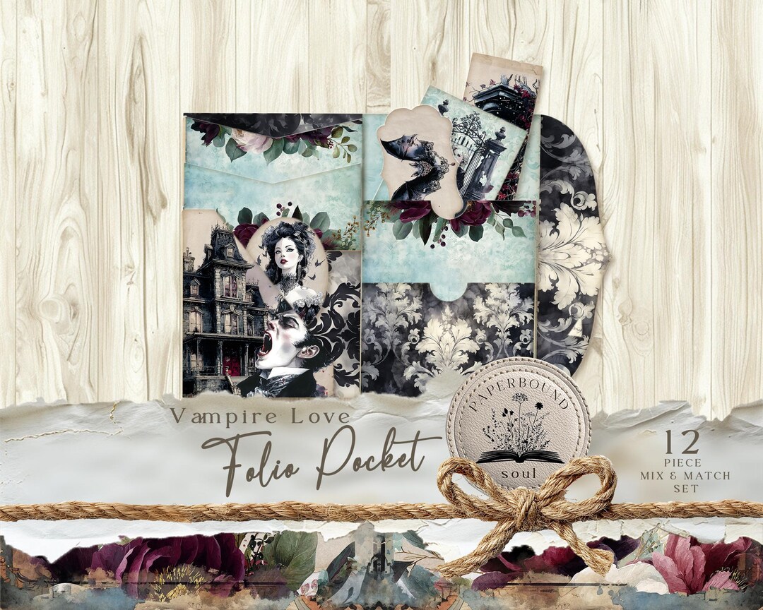 Vintage Vampire Moody Peony Junk Journal Folio. Digital Halloween ...
