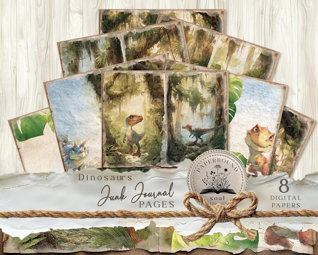 Cute Dinosaur Junk Journal Pages, Denim Junk Journal, Denim Jean Papers ...