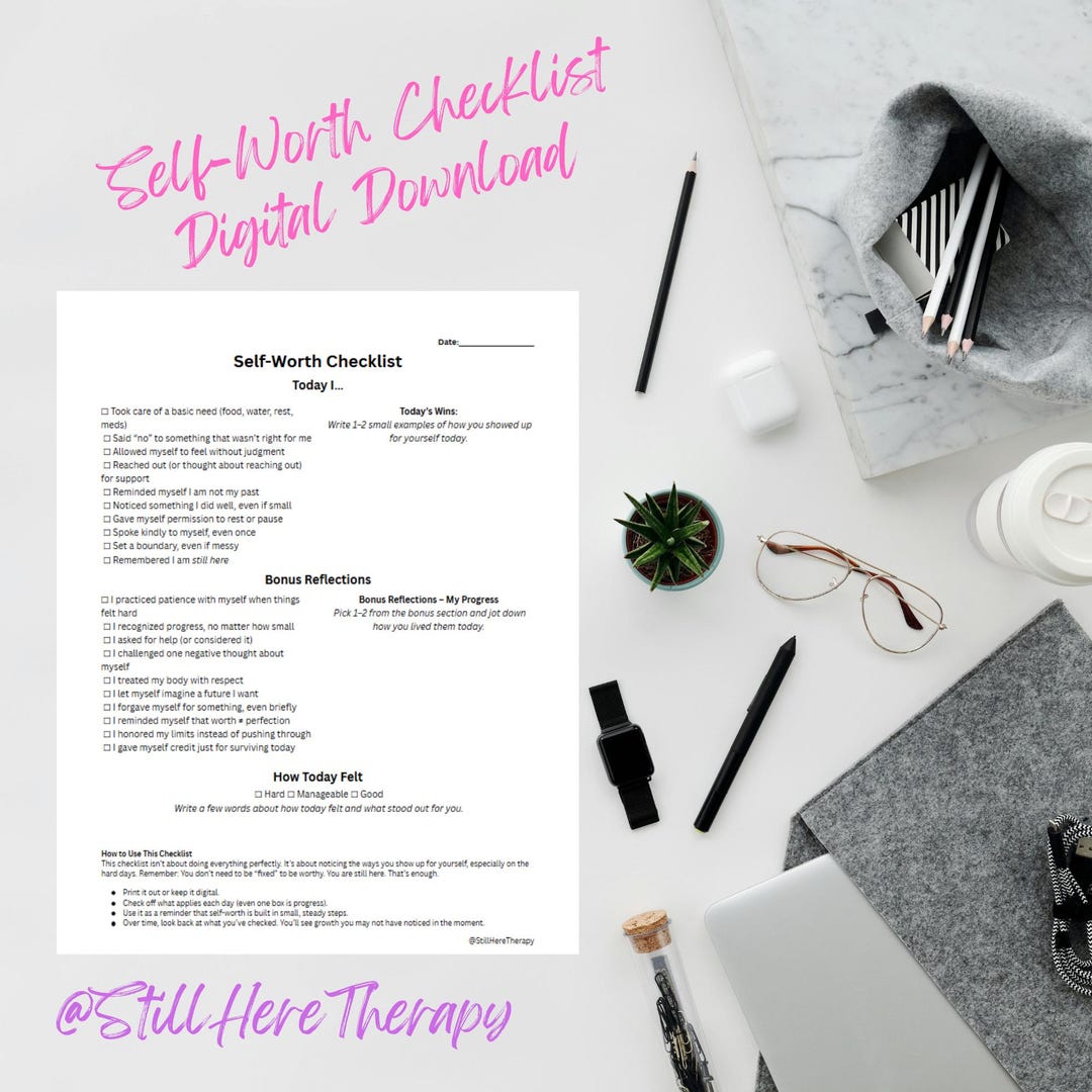 Self-worth Checklist | Trauma Recovery, Confidence & Healing Worksheet ...