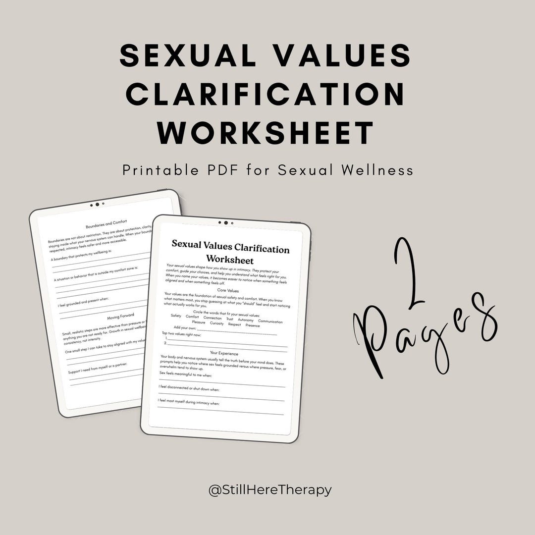 Sexual Values Clarification Worksheet Two Page Sexual Wellness Tool