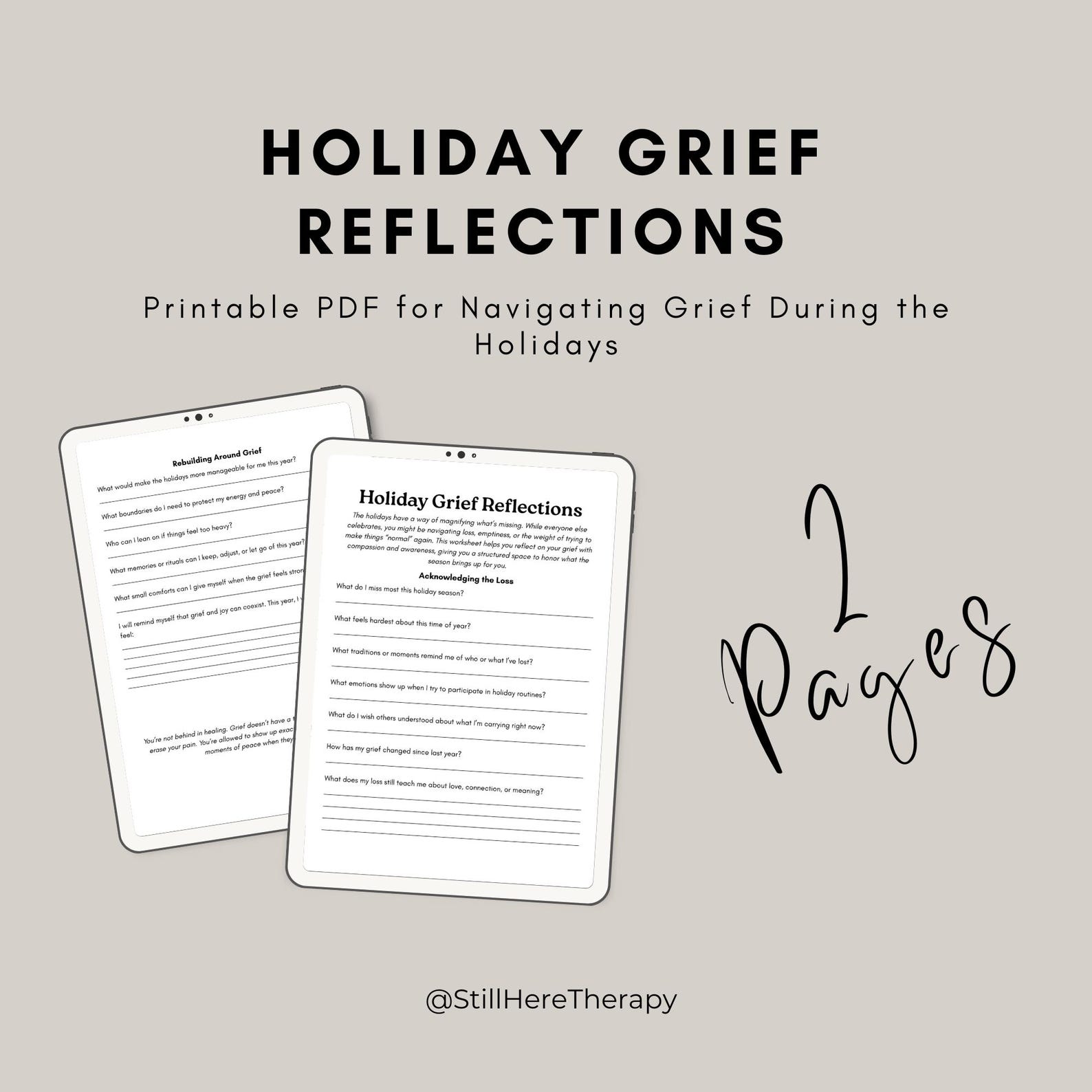 Holiday Grief Reflections | 2 Page Printable Worksheet for Navigating ...