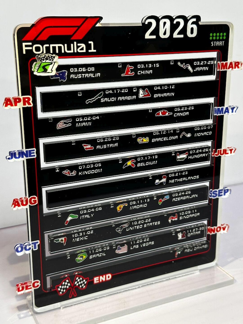 2026 F1 Calendar - 3D Acrylic Track Display, Collector's Edition Desk ...