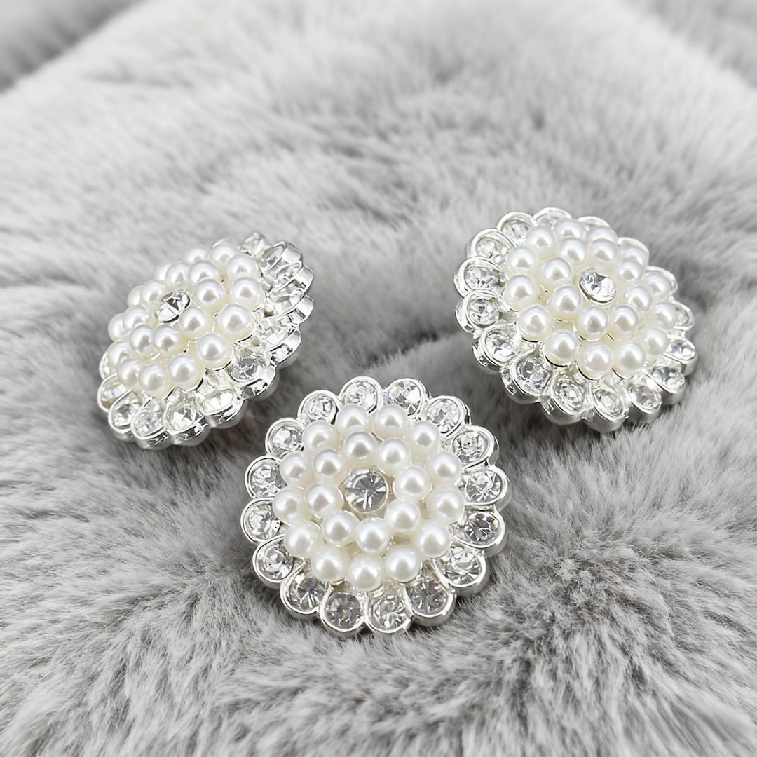 Luxury Pearl Rhinestone Buttons Silver Metal Shank Buttons With Pearls ...