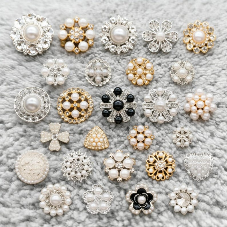 Luxury Pearl Rhinestone Buttons for Sewing,vintage Decorative Flower ...