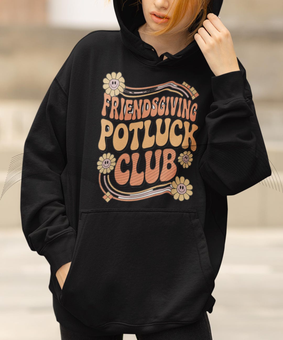 Friendsgiving Potluck Club PNG | Retro Groovy Smiley Flower ...