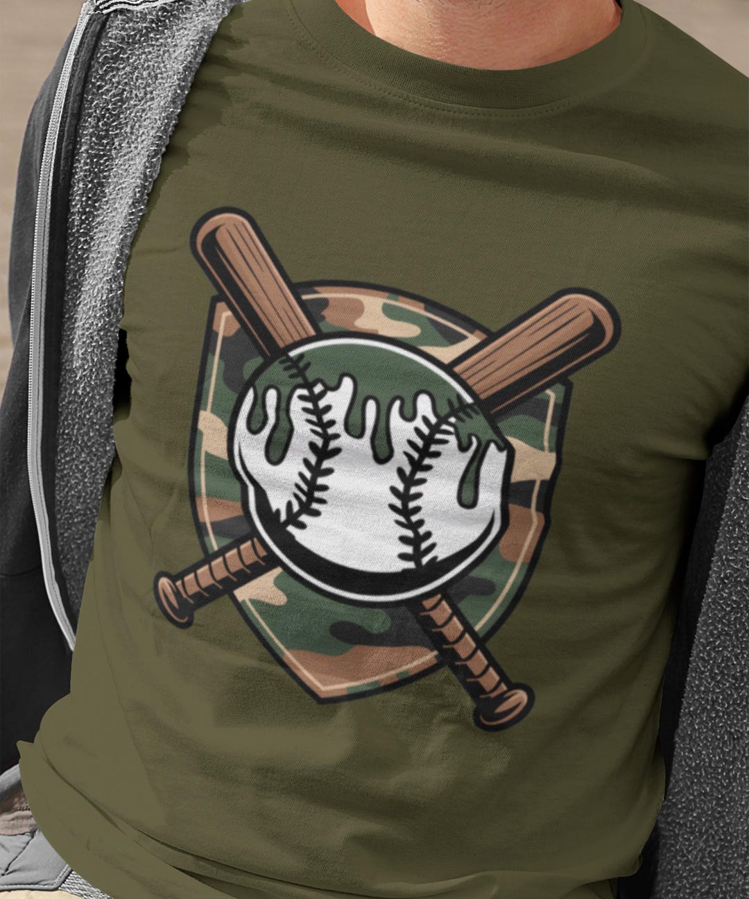 Camo Baseball PNG | Crossed Bats Drip Ball Clipart for Game Day Shirts ...