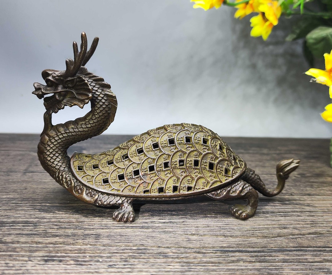 Vintage Bronze Carved Dragon Turtle Incense Burner--feng Shui Statue - Etsy