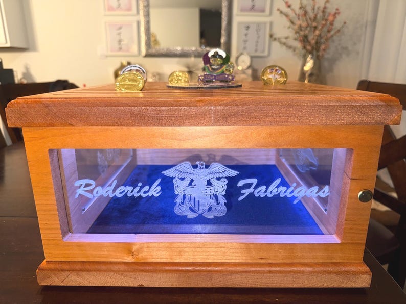 Custom Engraved Military Hat Box: Navy Chief Retirement Gift With LED ...