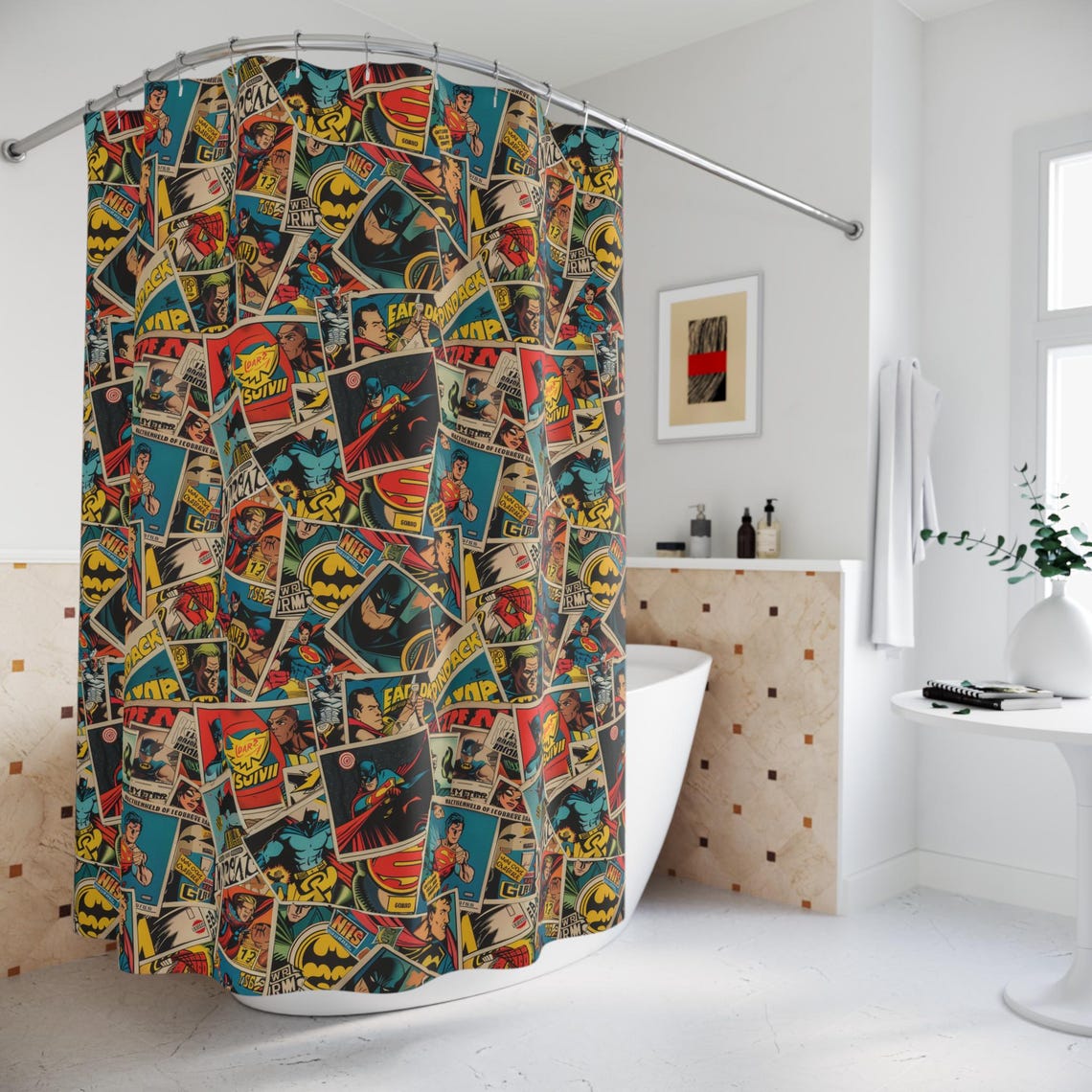 Retro Comic Superhero Shower Curtain: Fun Kids Bathroom Decor - Etsy