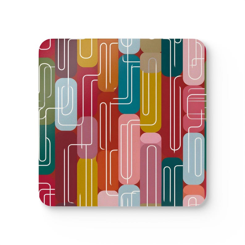 Mid Century Modern Abstract Coasters, Retro Geometric Cork Coaster Set ...
