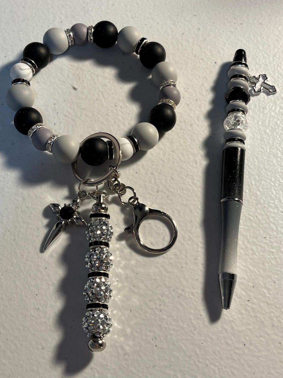 Goth Baddie, Beaded Wristlet Keychain With Matching Beaded Pen - Etsy