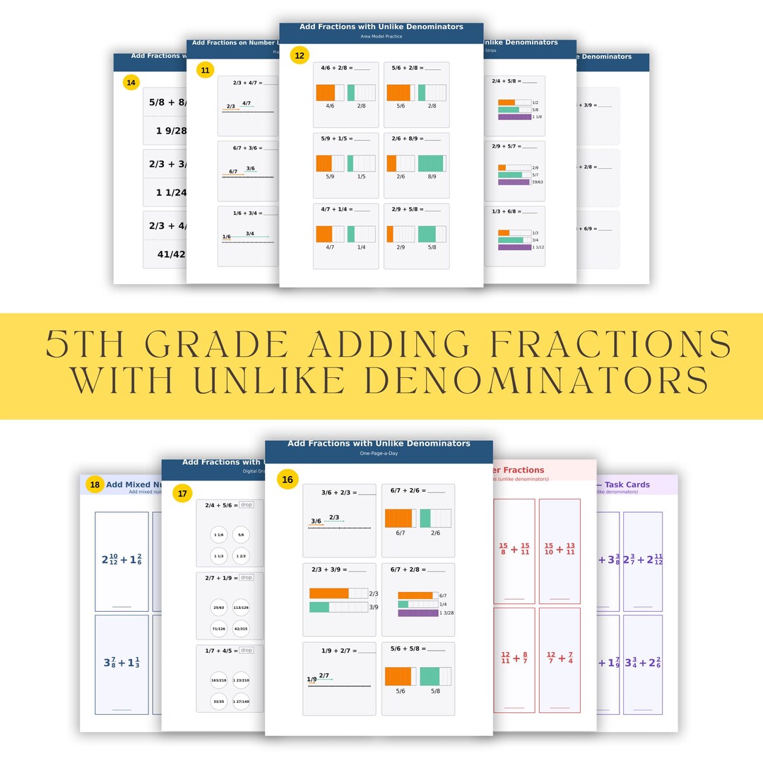 5th Grade Adding Fractions Worksheets: Exit Tickets, Task Cards (PDF ...