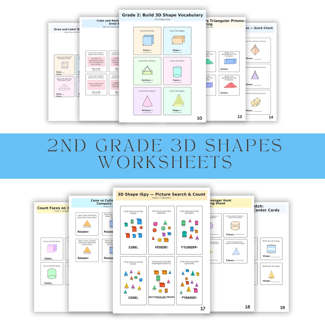 2nd Grade 3D Shapes Worksheets: Faces, Edges, Vertices (PDF Download ...