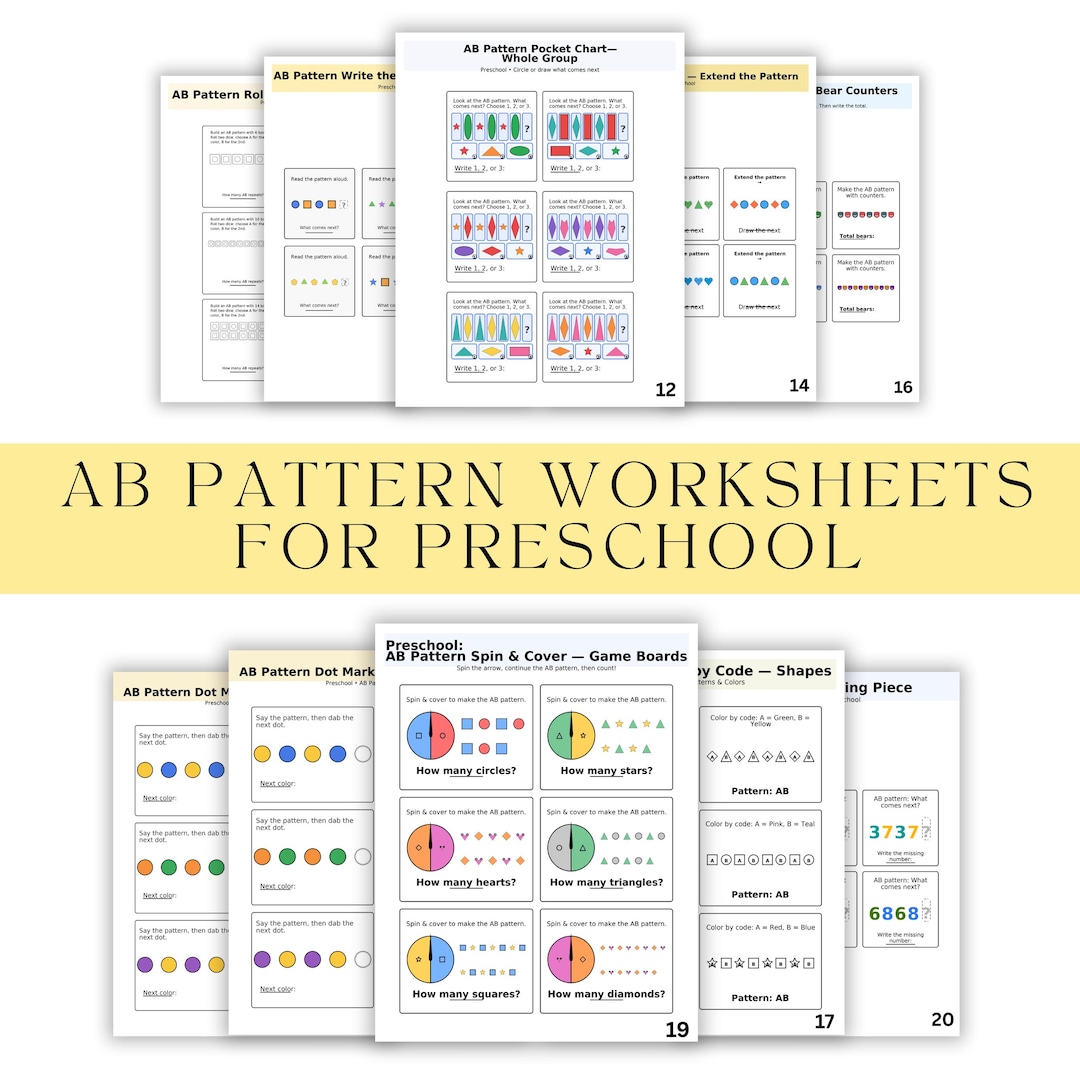 AB Pattern Worksheets for Preschool | Printable Cut-and-paste & Math ...