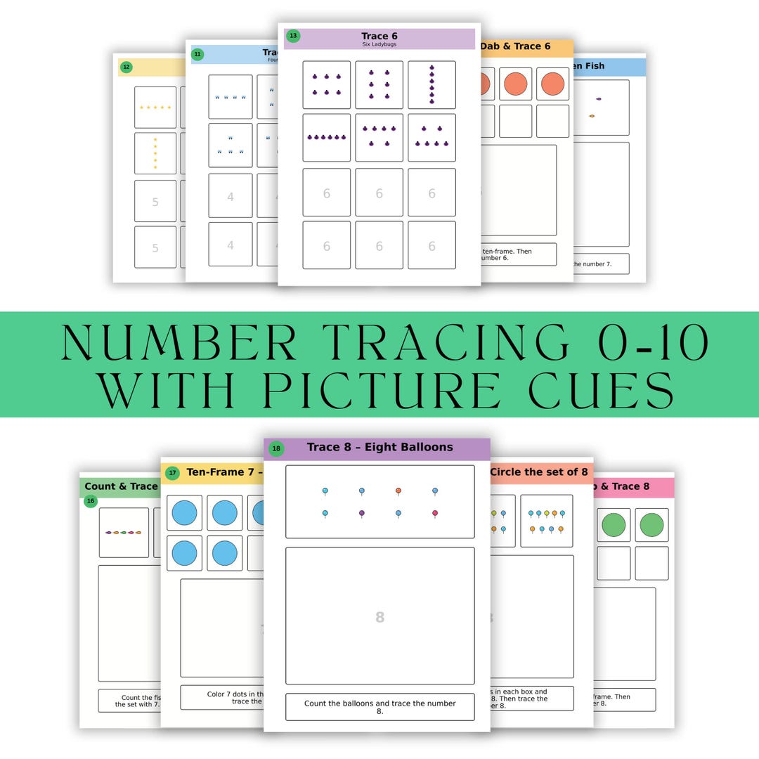 Number Tracing 0–10 With Picture Cues | Pre-k Printable Worksheets - Etsy