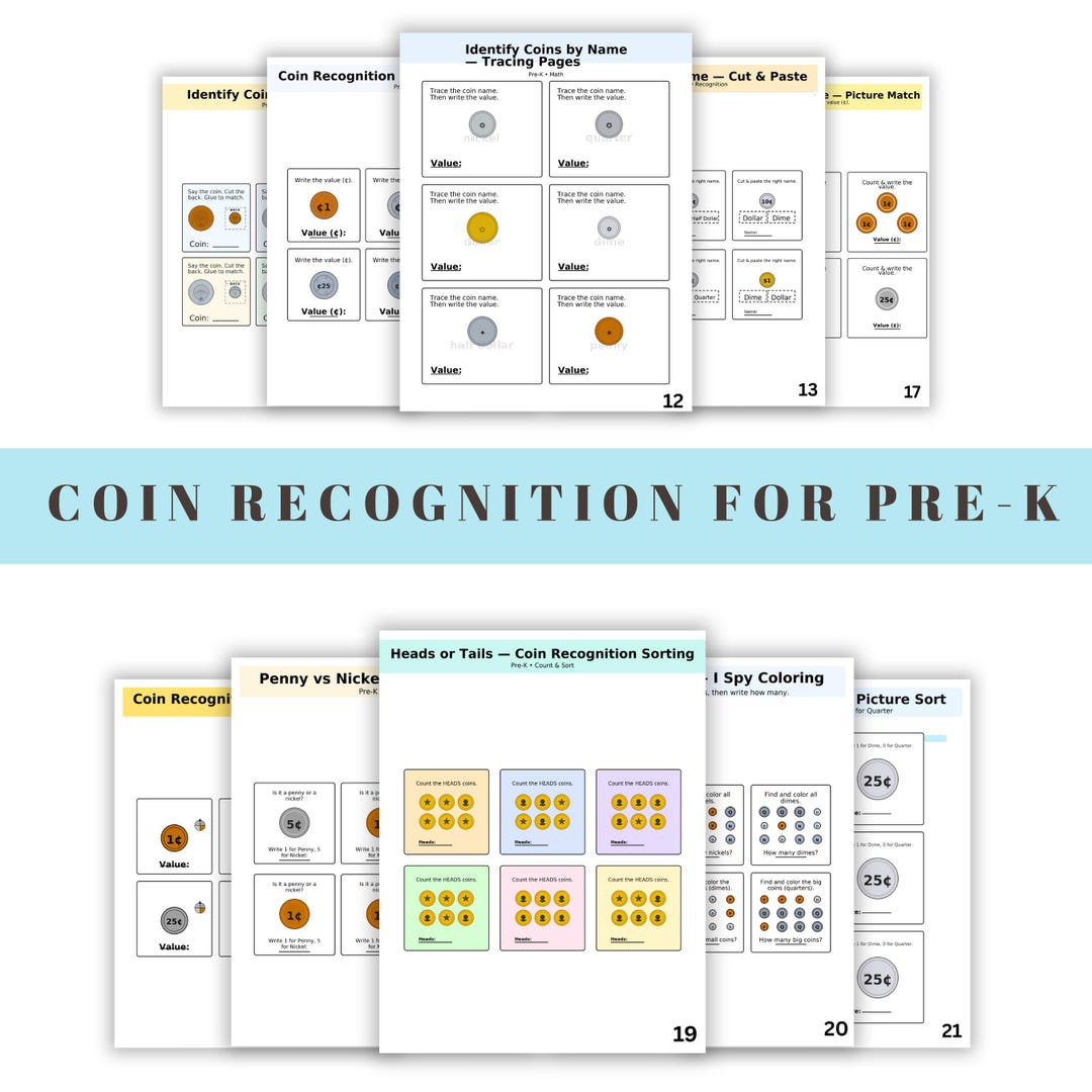 Coin Recognition Worksheets for Pre-k | Printable Worksheets: Identify ...