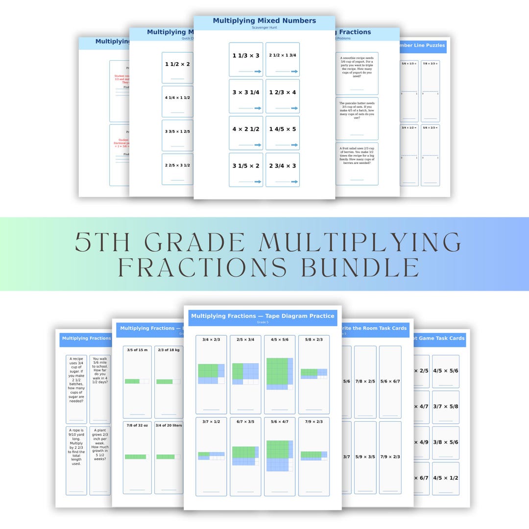 5th Grade Multiplying Fractions Printable Worksheets | Mixed Numbers ...
