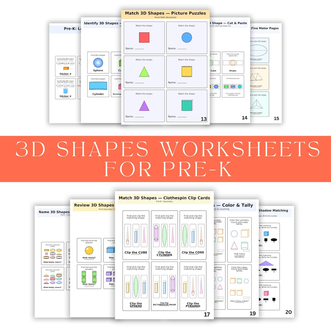 3D Shapes Pre-k Worksheets: Printable Math Activities (PDF) - Etsy Canada