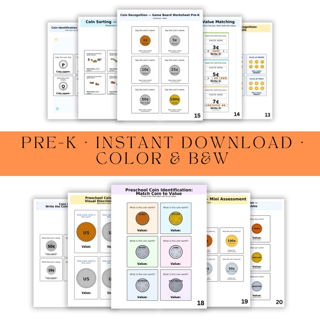 Coin Recognition Worksheets for Preschool (pre-k) — Printable ...