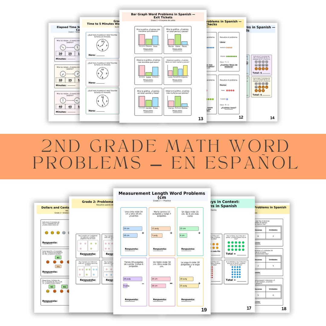 2nd Grade Math Word Problems in Spanish | Printable Worksheets (PDF ...