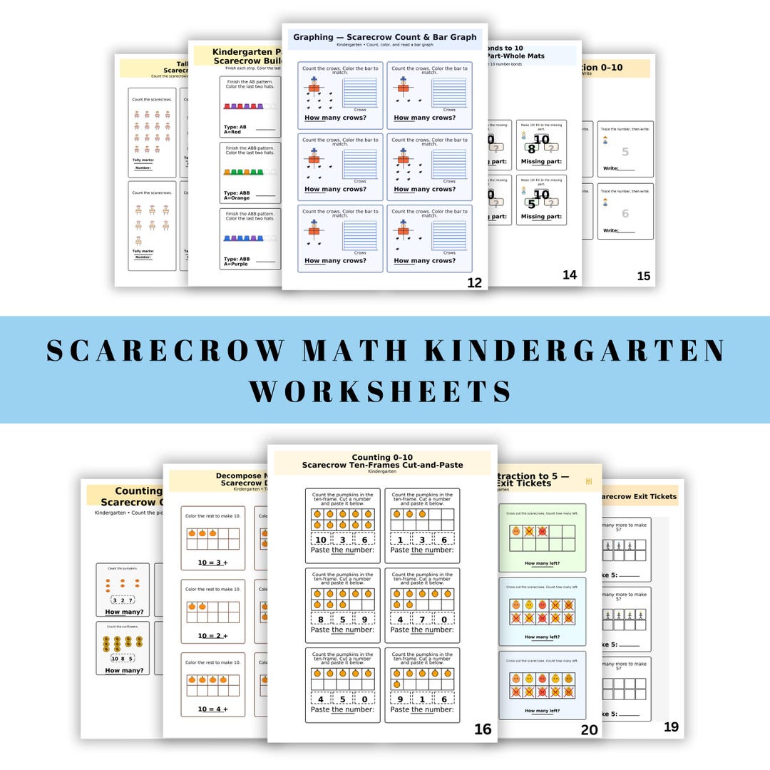 Scarecrow Math Kindergarten Worksheets | Printable Worksheets for Fall ...