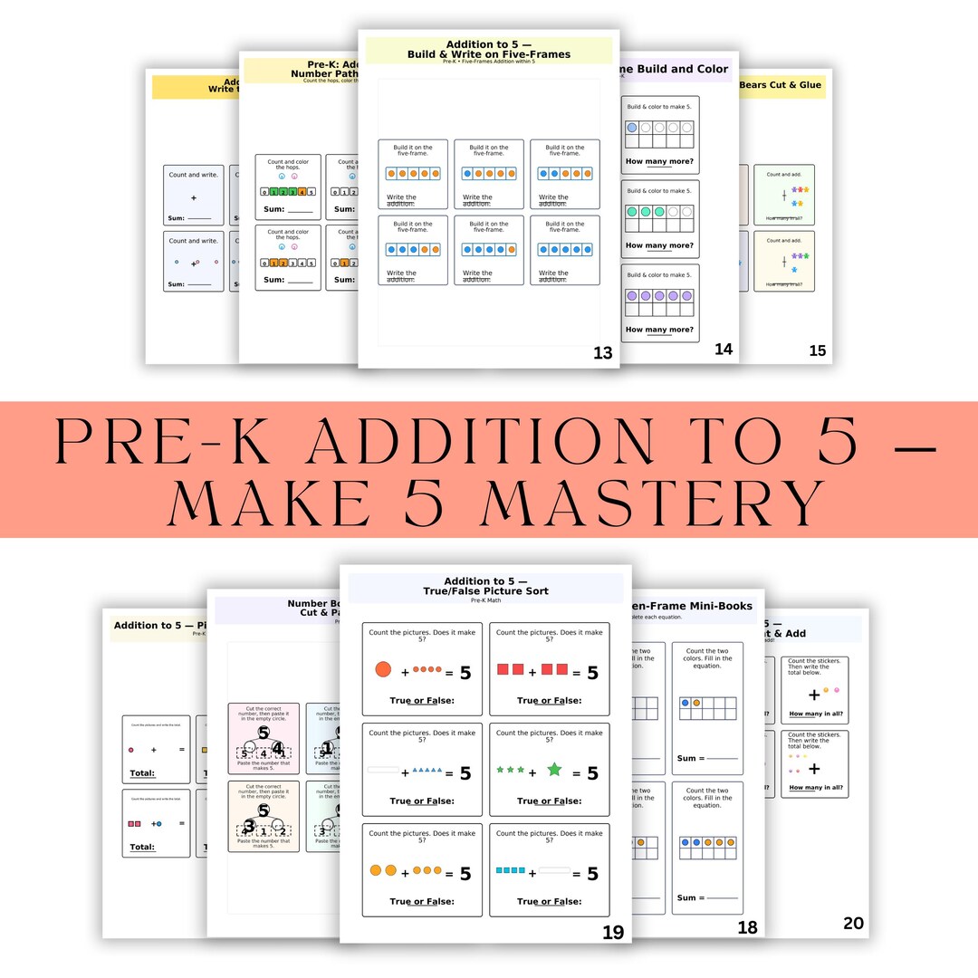 Pre-k Addition Worksheets: Number Bonds & Ten-frame Centers (PDF) - Etsy