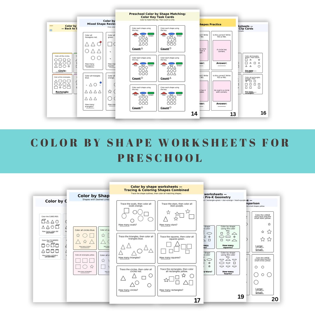 Color by Shape Worksheets for Preschool | Printable Worksheets - Etsy