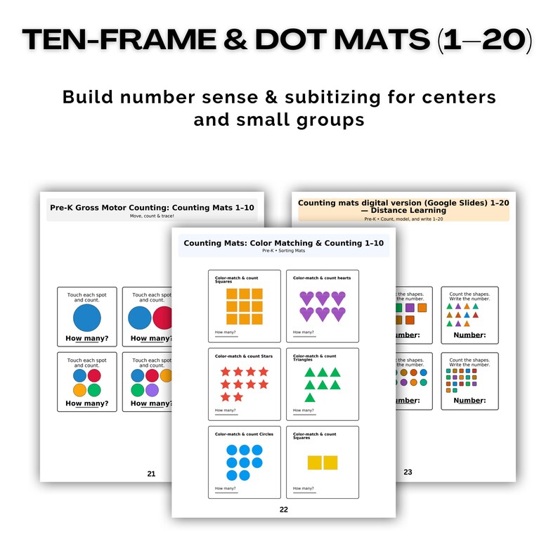 Pre-k Counting Mats: Ten-frame 1-20, Playdough Math Centers (PDF ...