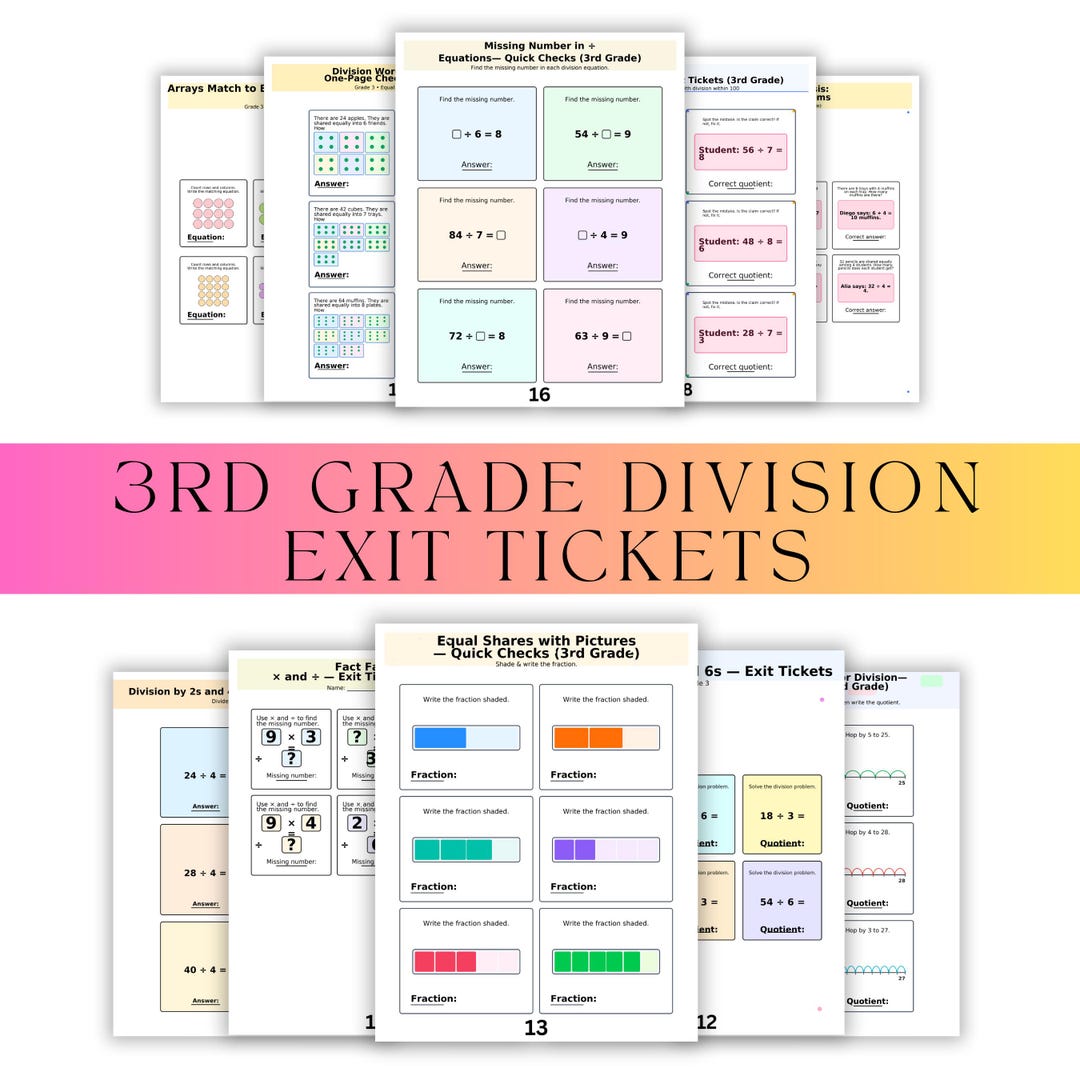 3rd Grade Division Exit Tickets: Worksheets & Quick Checks (PDF) - Etsy