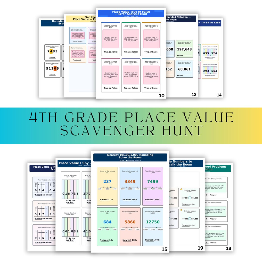 4th Grade Place Value Scavenger Hunt – Around the Room & Solve the Room ...