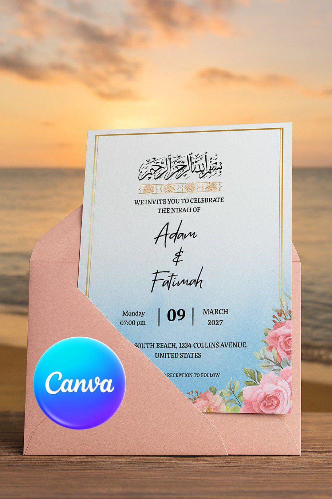 Customizable Floral Nikah Wedding Invitation Suite (5 Items) - Editable ...