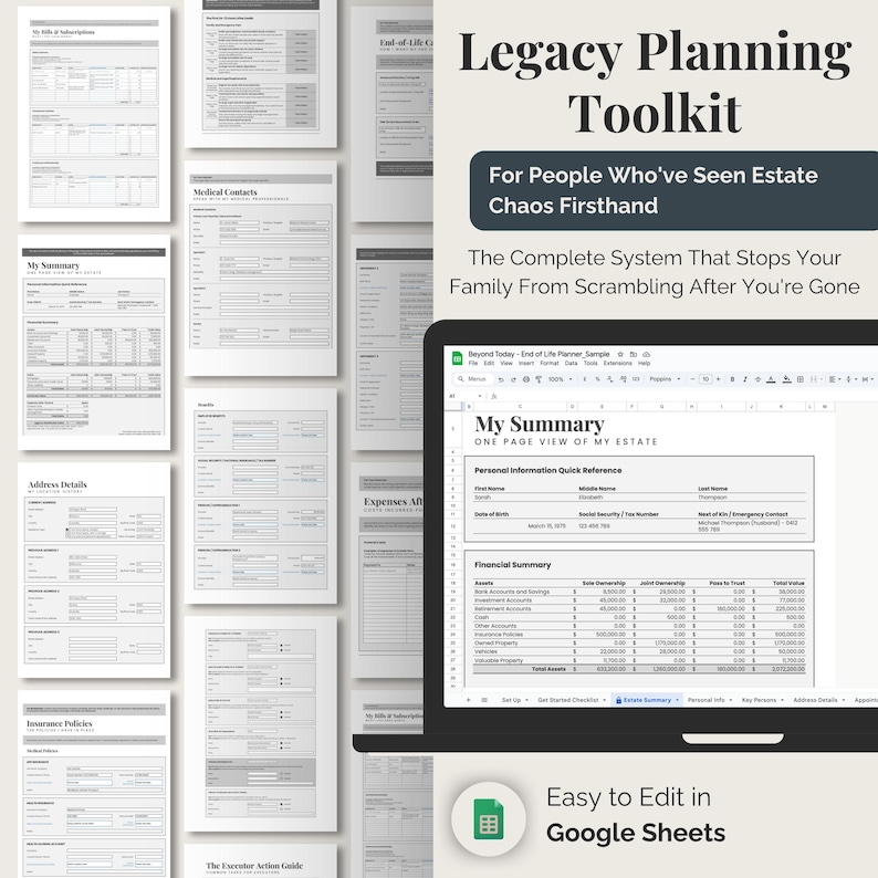 End of Life Planner: Google Sheets Estate Organizer (digital Download ...