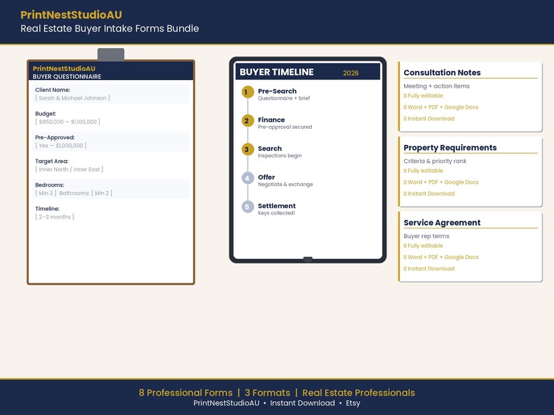 Real Estate Buyer Intake Forms Bundle | Questionnaire, Service ...