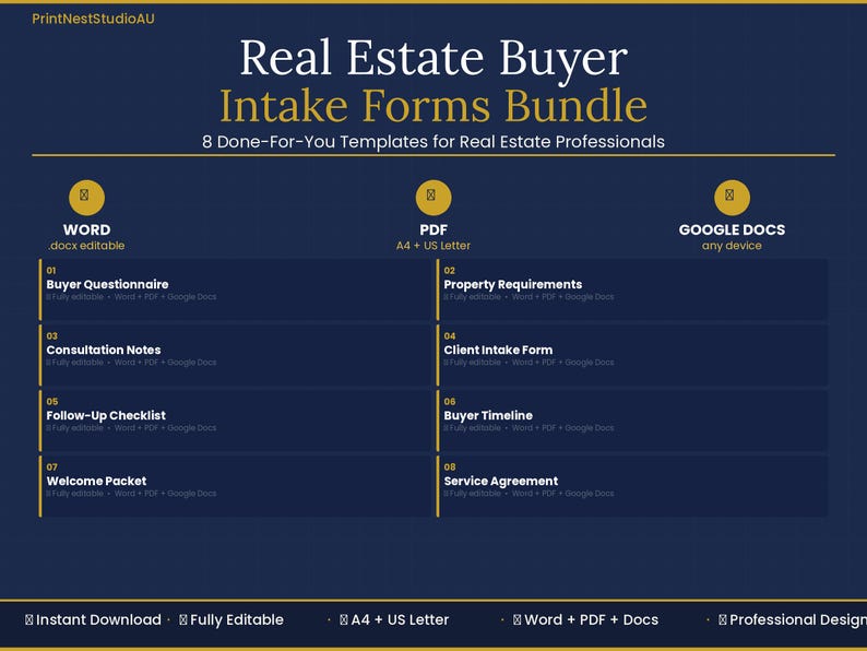 Real Estate Buyer Intake Forms Bundle | Questionnaire, Service ...