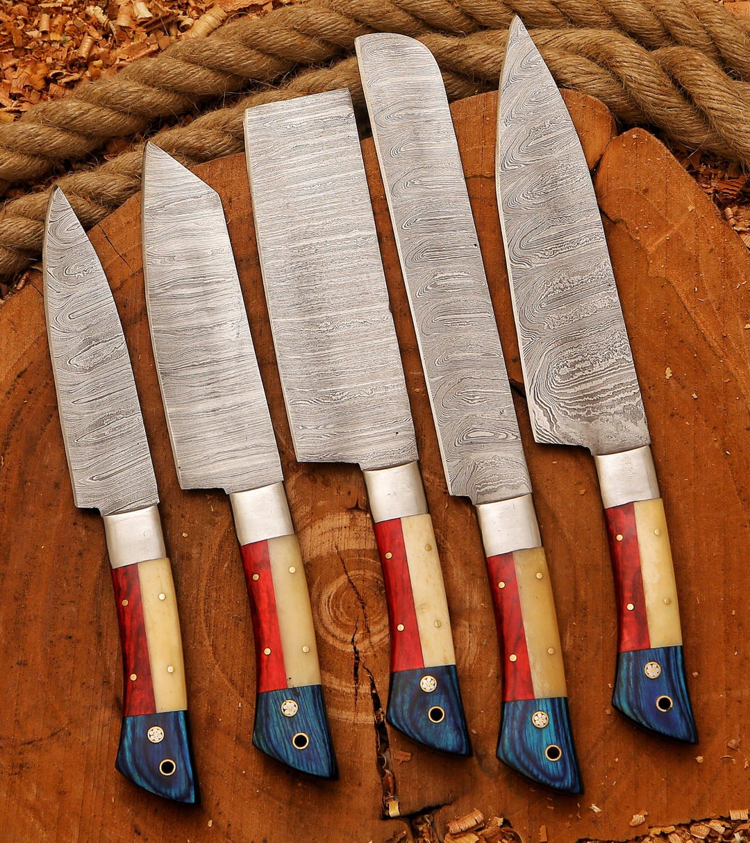 Premium Damascus Steel 5 Pc Chef Knife Set | Hand-forged Blades ...